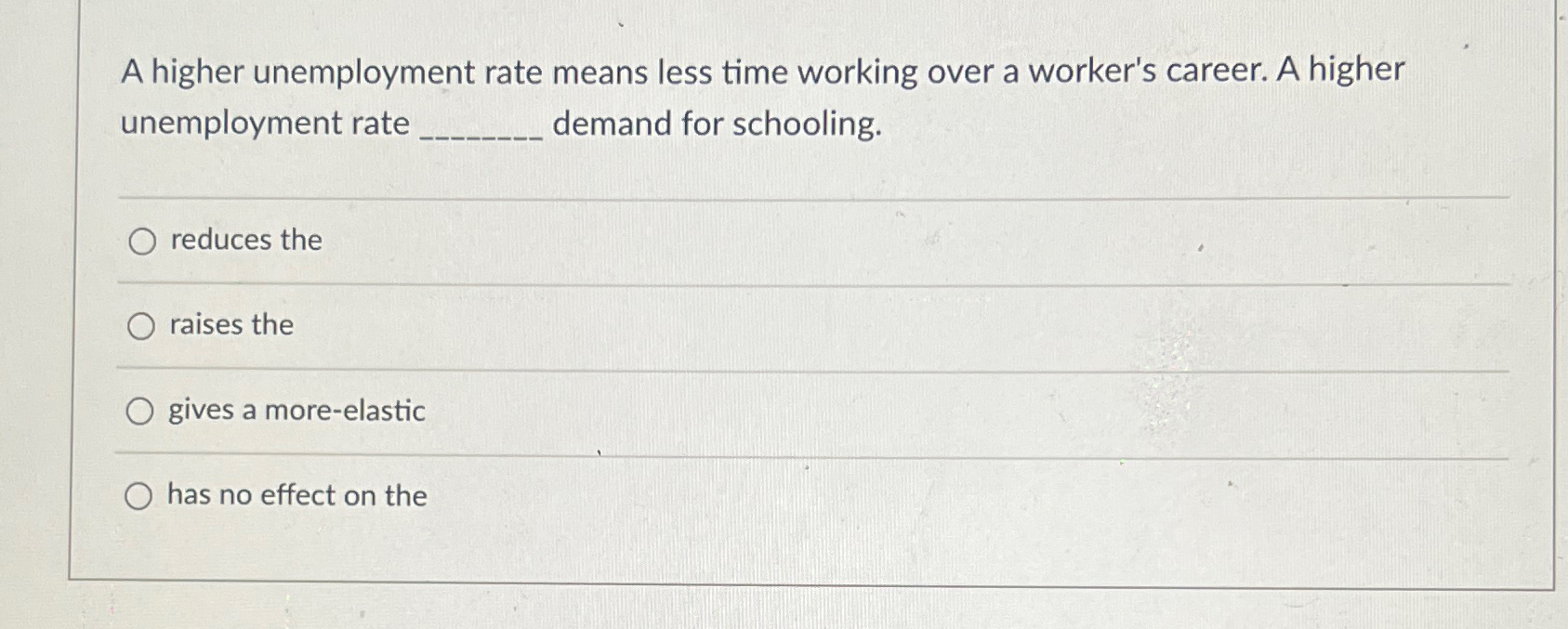Solved A higher unemployment rate means less time working | Chegg.com