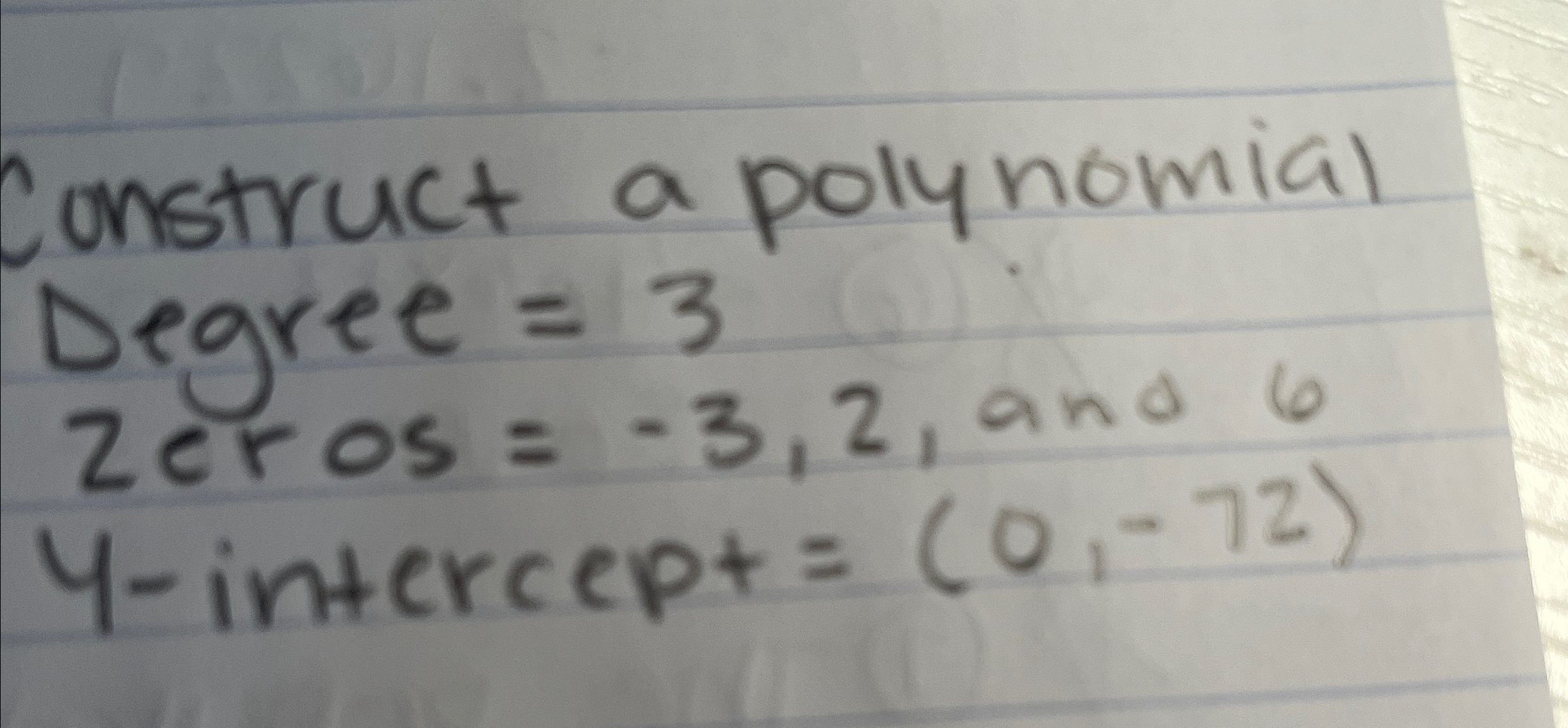 Solved Construct a polynomial ﻿Degree =32 ﻿eros =-3,2, ﻿ano | Chegg.com