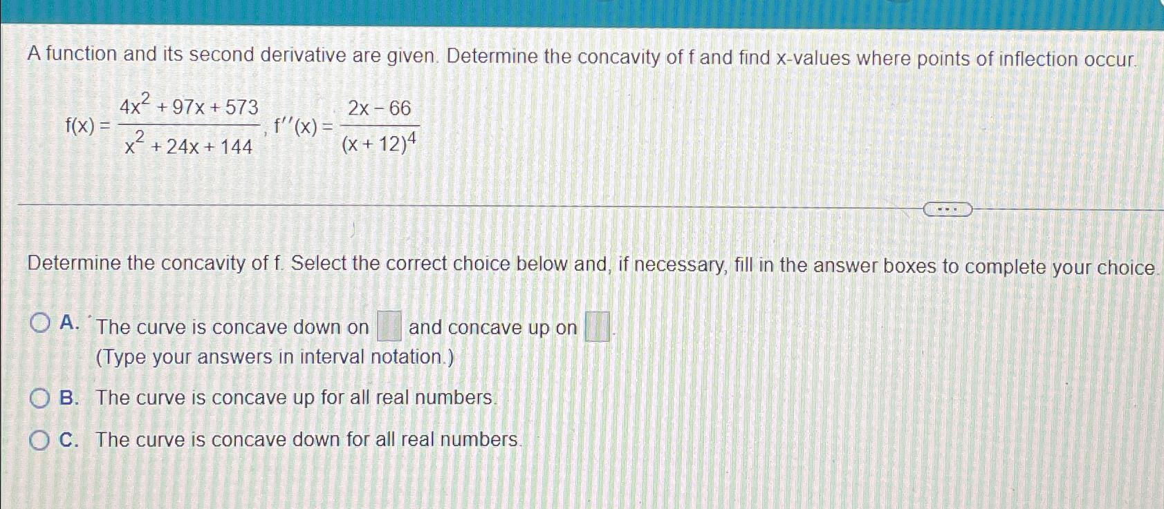 Solved A function and its second derivative are given. | Chegg.com