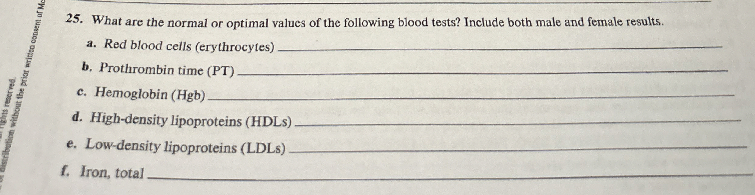 Solved What are the normal or optimal values of the | Chegg.com