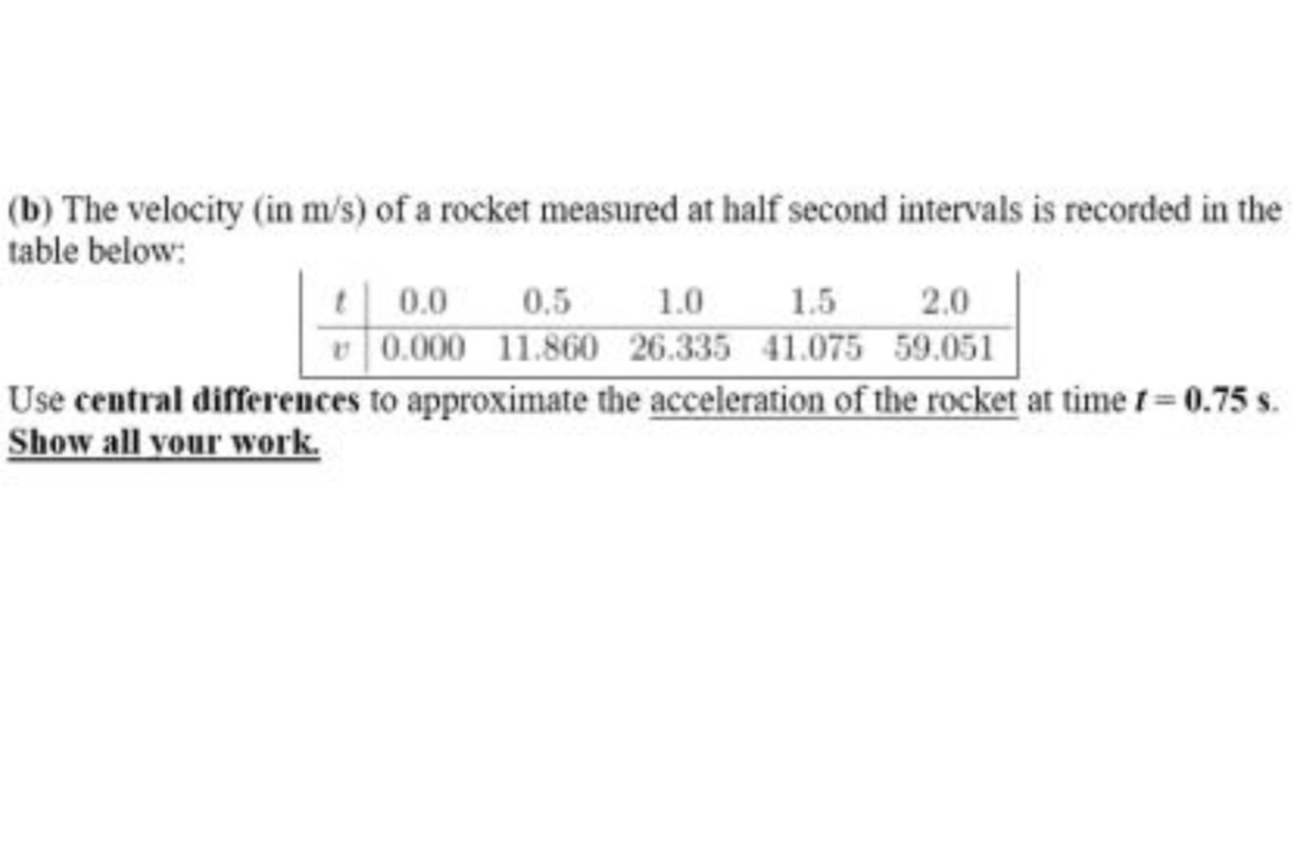 (b) ﻿The velocity (in ms ) ﻿of a rocket measured at | Chegg.com