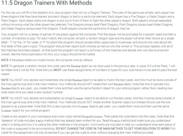 11.5 Dragon Trainers With Methods For this lab you | Chegg.com