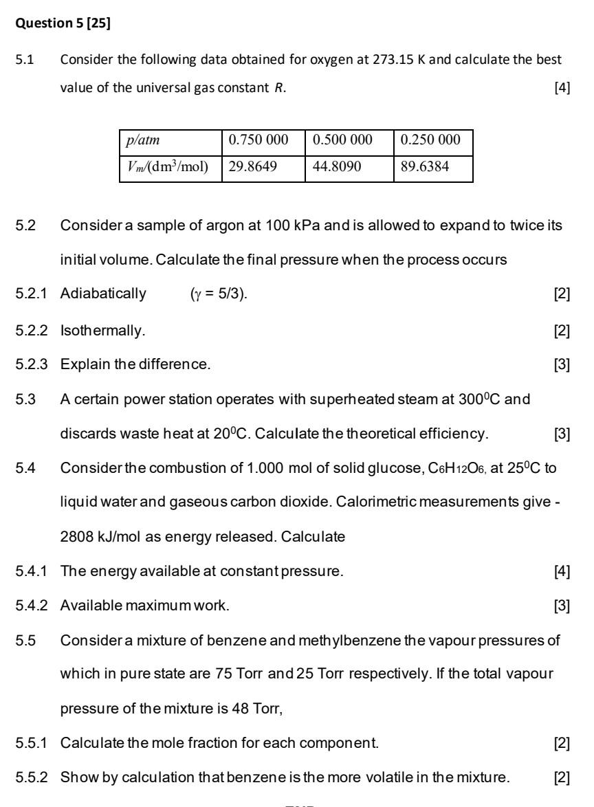 Solved 5.1 Consider the following data obtained for oxygen | Chegg.com
