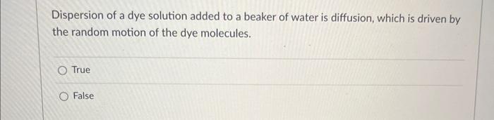 Solved Dispersion of a dye solution added to a beaker of | Chegg.com