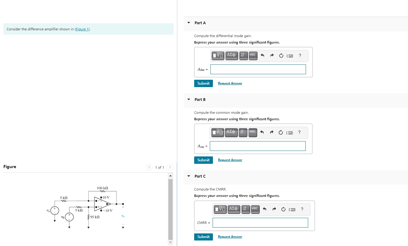 Solved Consider the difference amplifier shown in (Figure | Chegg.com