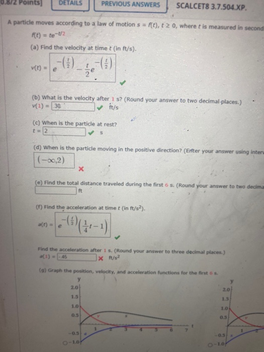 Solved 872 Points) DETAILS PREVIOUS ANSWERS SCALCET8 | Chegg.com