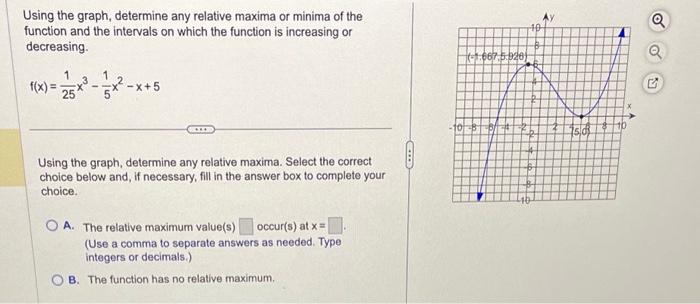 Solved Using the graph, determine any relative maxima or | Chegg.com
