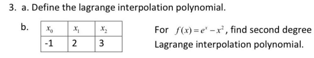 Solved 3. a. Define the lagrange interpolation polynomial. | Chegg.com