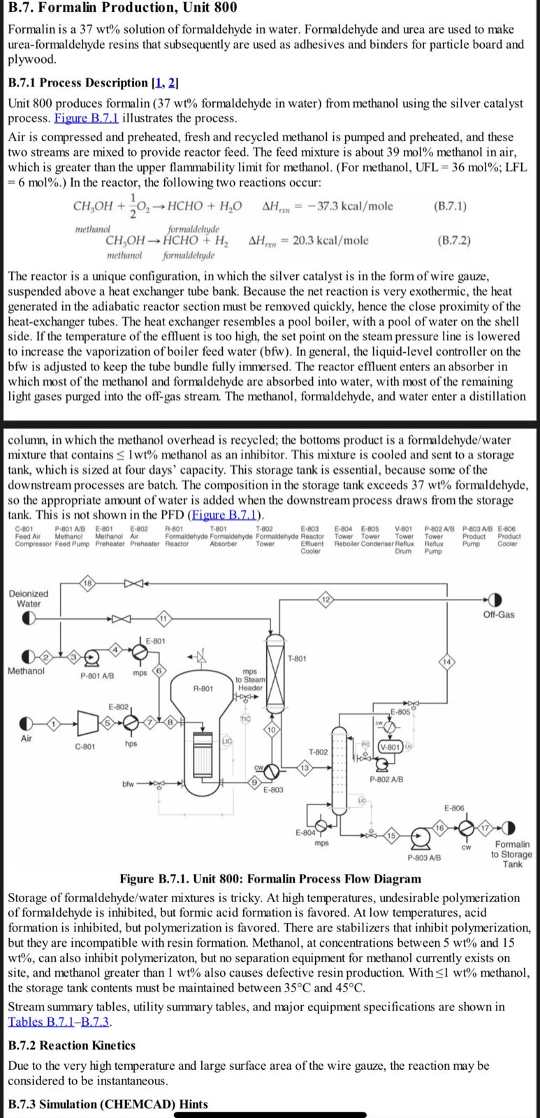 B.7. ﻿Formalin Production, Unit 800Formalin is a | Chegg.com