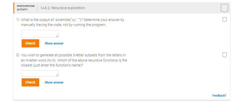 Solved What is the output of: scramble("xy," "")Determine | Chegg.com