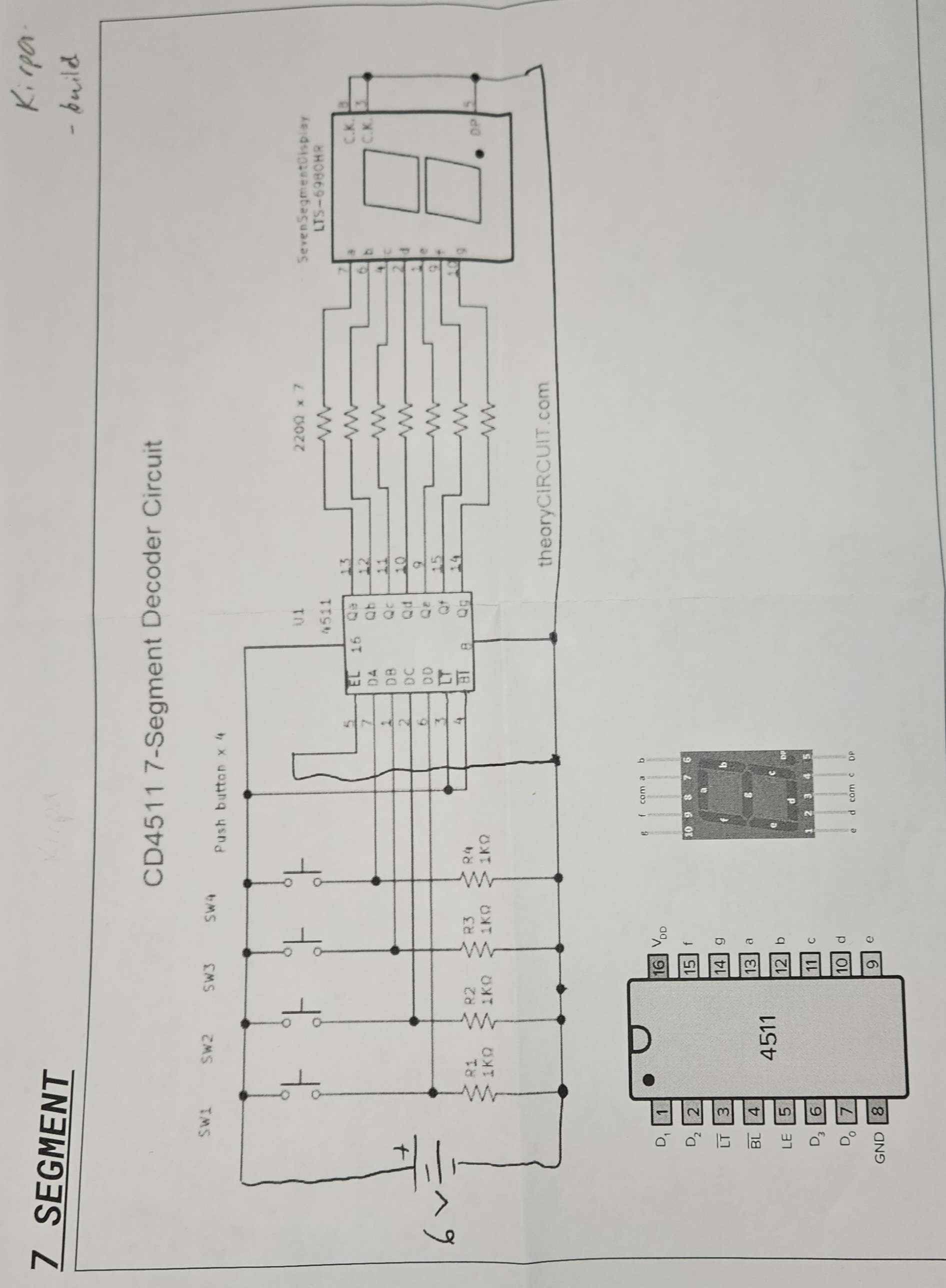 CD4511 7-Segment Decoder Circuit4 ﻿x 1k Resistor4 ﻿x | Chegg.com