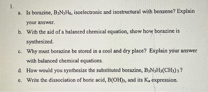 Solved a. Is borazine, B3 N3H6, isoelectronic and | Chegg.com