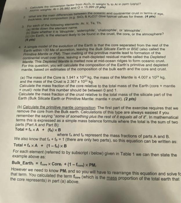 Solved 1. Calculale the convereion factor from Al3O3 in | Chegg.com