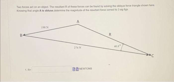 Solved Two forces act on an object. The resultant R of these | Chegg.com