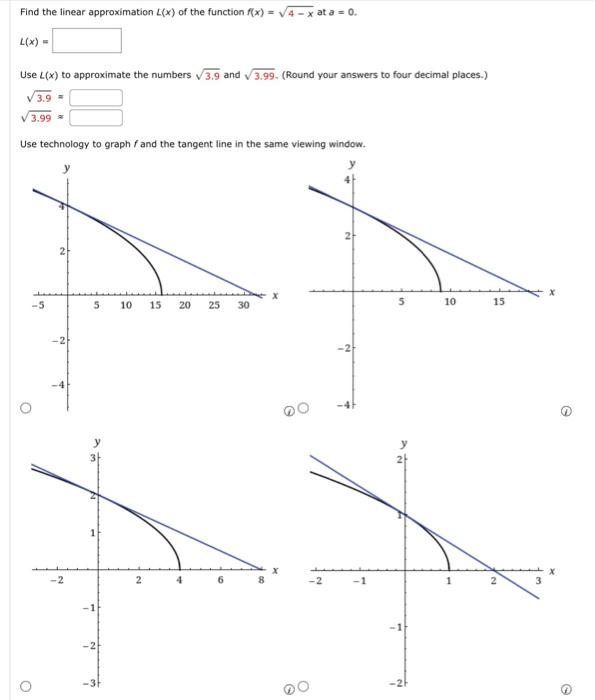 Solved Find the linear approximation L(x) of the function | Chegg.com