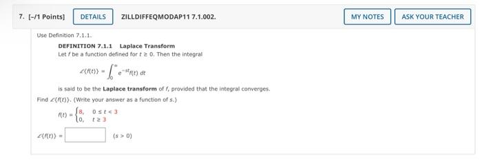 Solved Use Definition 7,1,1. DEFINITION 7,1,1 Laplace | Chegg.com