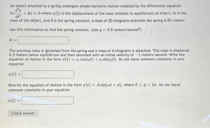 Solved An object attached to a spring undergoes simple | Chegg.com
