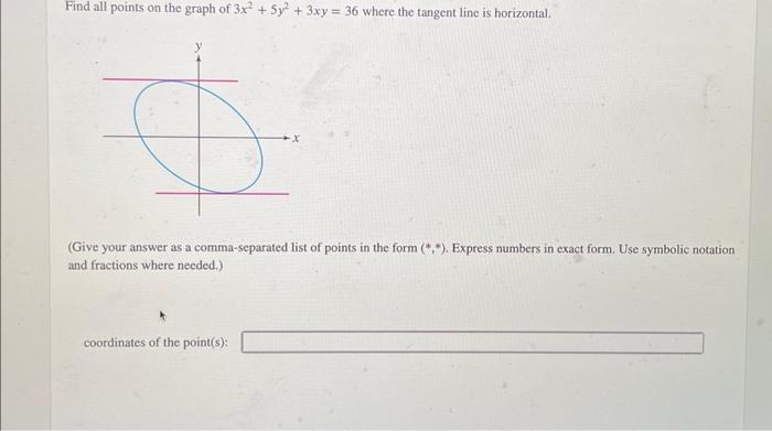 Solved Find all points on the graph of 3x2+5y2+3xy=36 where | Chegg.com
