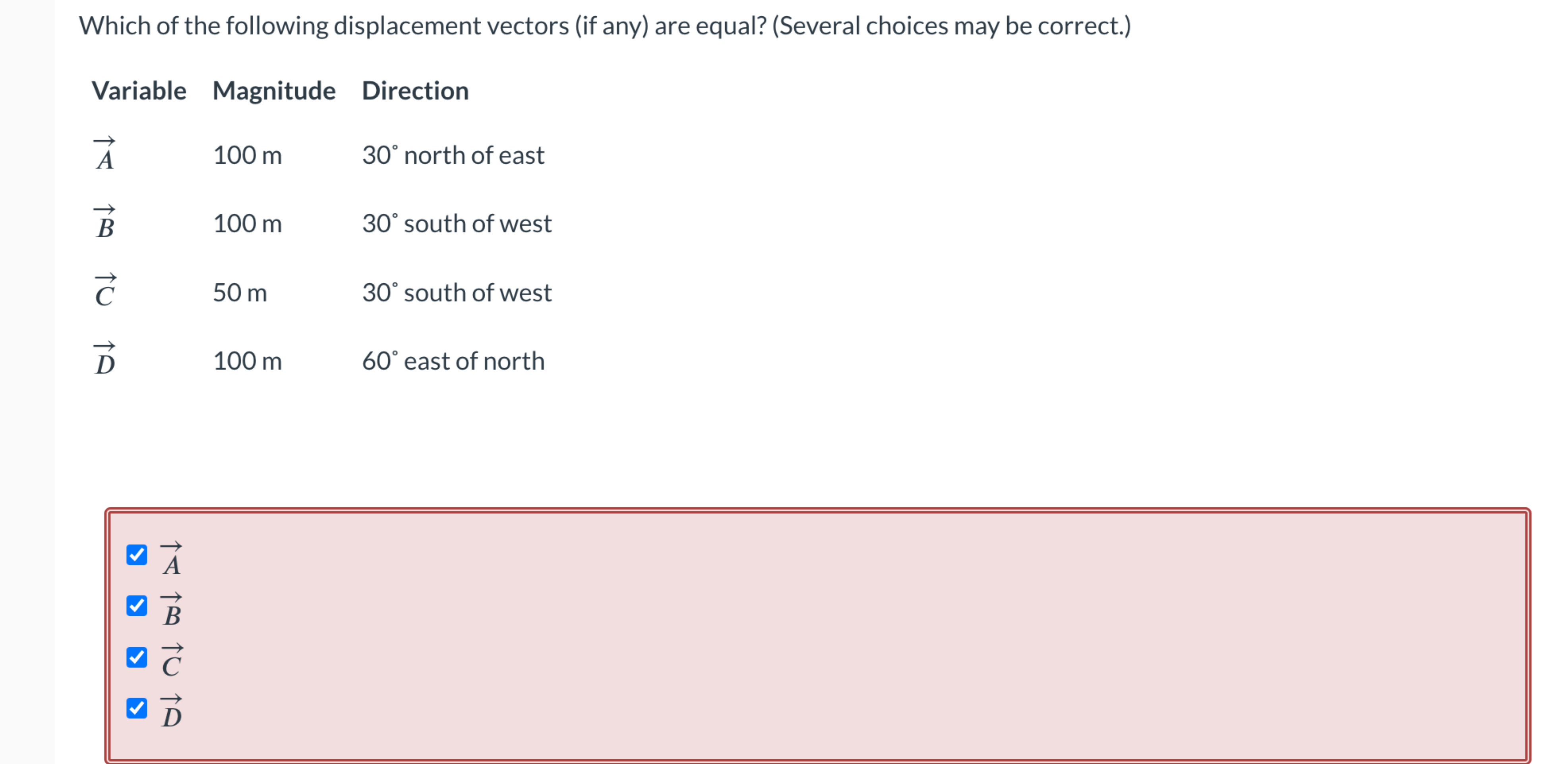 Solved Which of the following displacement vectors (if any) | Chegg.com