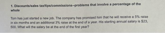 Solved 1. Discounts/sales tax/tips/commissions--problems | Chegg.com
