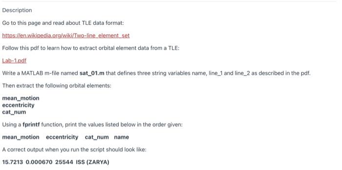 Description Go to this page and read about TLE data | Chegg.com