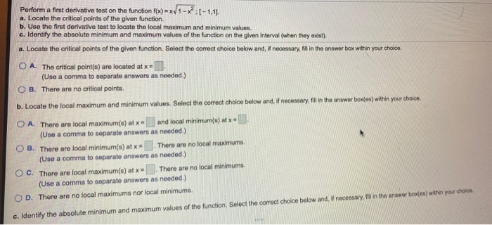 Solved Perform a first derivative test on the function f(x) | Chegg.com