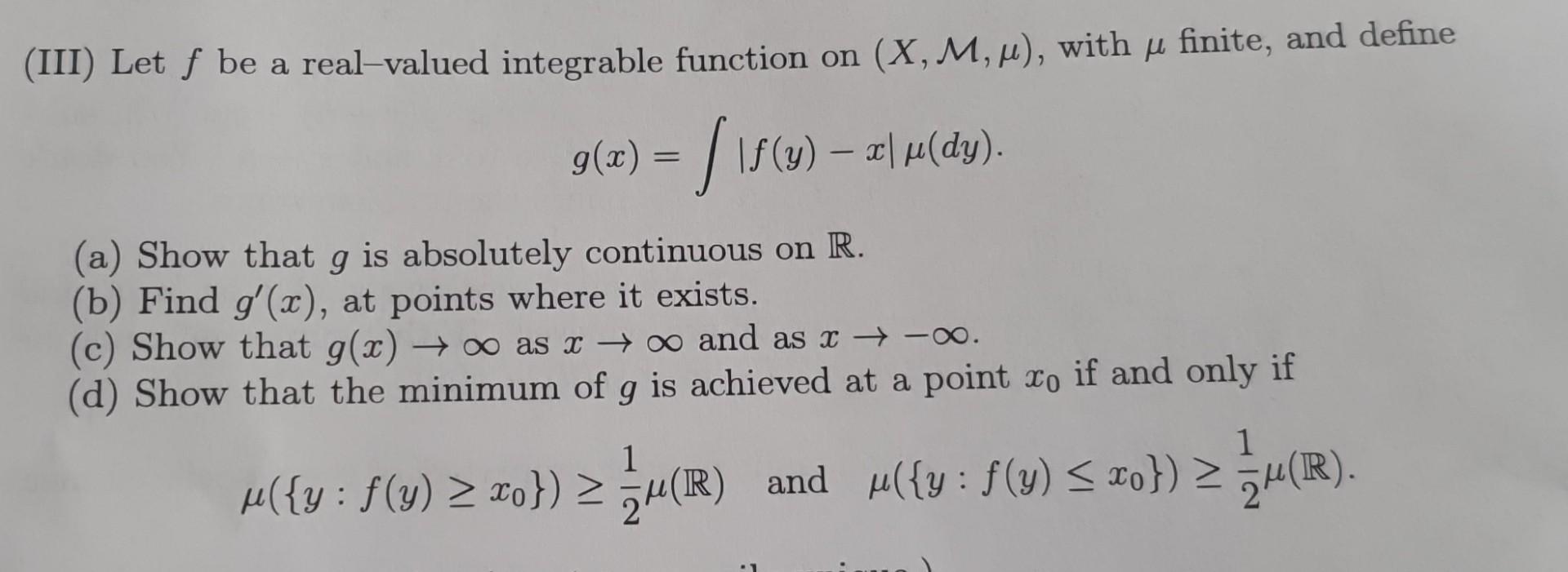 Solved (III) Let f be a real-valued integrable function on | Chegg.com