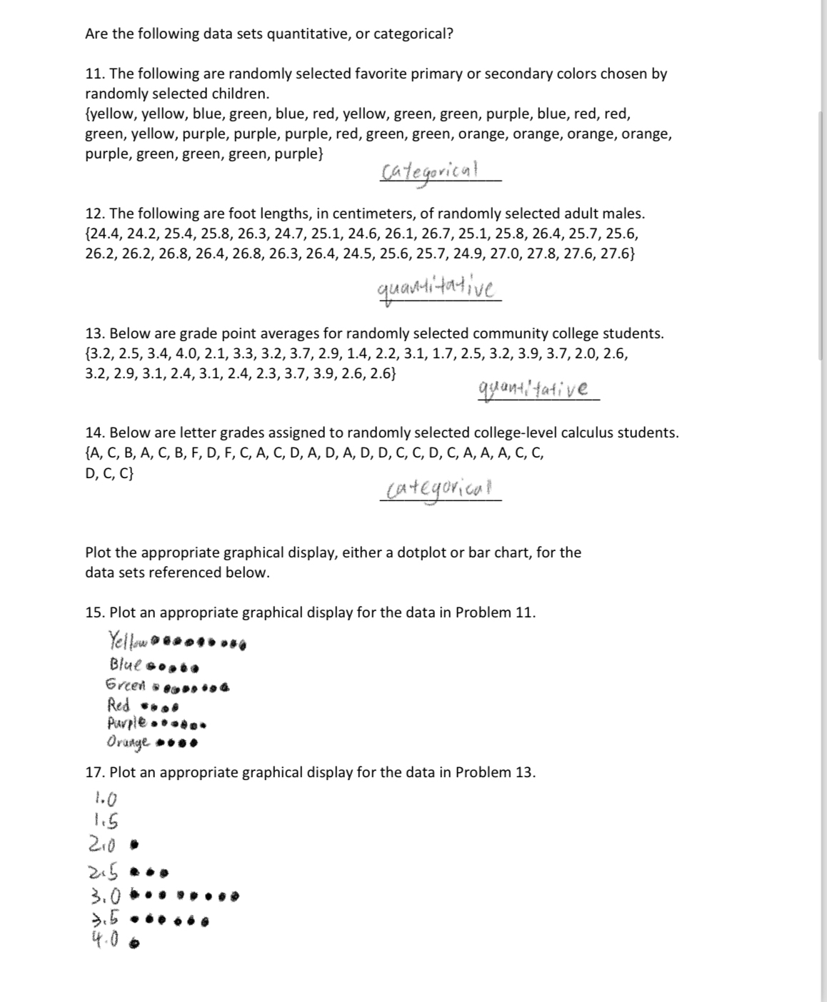 Solved Are the following data sets quantitative, or | Chegg.com