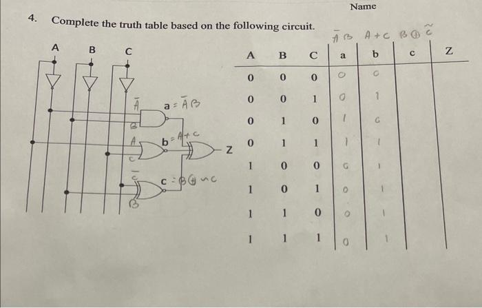 Solved 4. Complete the truth table based on the following | Chegg.com