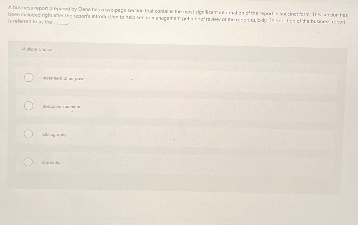 Solved A business report prepared by Elena has a two-page | Chegg.com