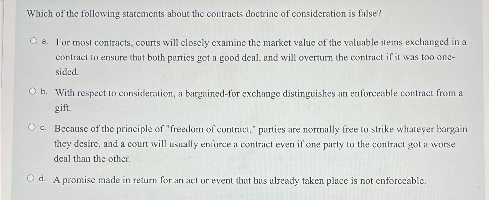 Solved Which of the following statements about the contracts | Chegg.com