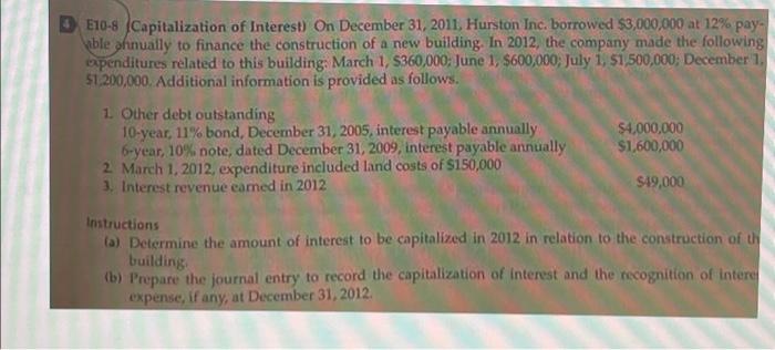 Solved E10-8 Capitalization of Interest) On December 31, | Chegg.com