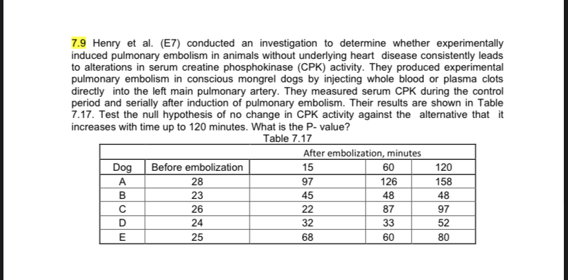 Solved 7.9 ﻿Henry et al. (E7) ﻿conducted an investigation to | Chegg.com