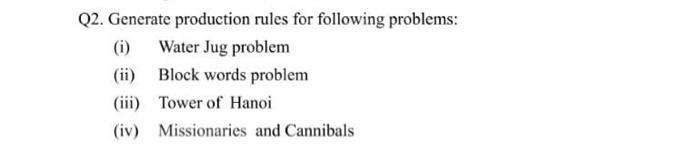 Solved Q2. Generate production rules for following problems: | Chegg.com