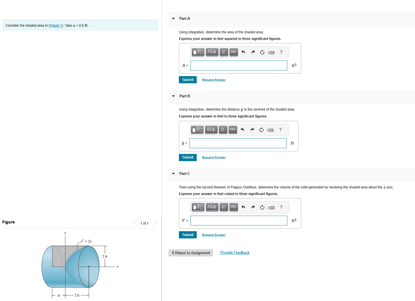Solved Part AUsing integration, determine the area of the | Chegg.com