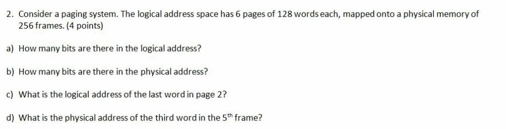 Solved 2 Consider A Paging System The Logical Address 