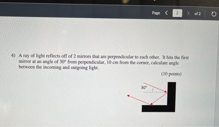 Solved 4) A ray of light reflects off of 2 mirrors that are | Chegg.com