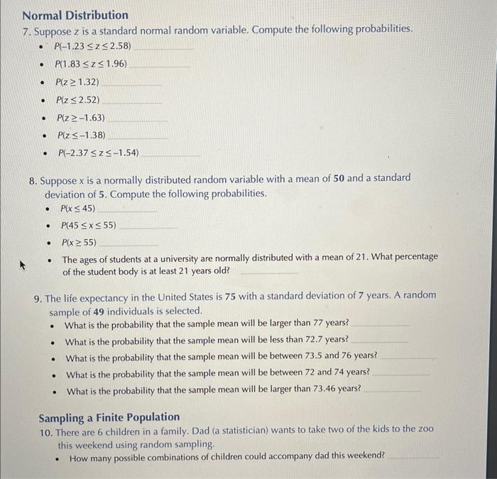 Solved Normal Distribution 7. Suppose z is a standard normal | Chegg.com