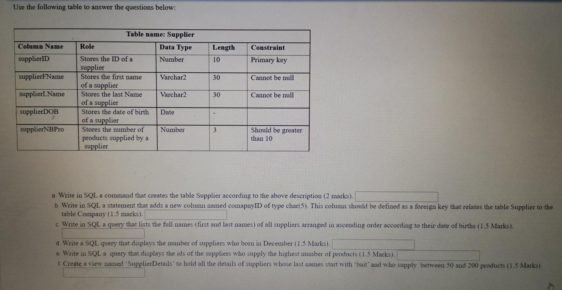 Solved Use the following table to answer the questions | Chegg.com
