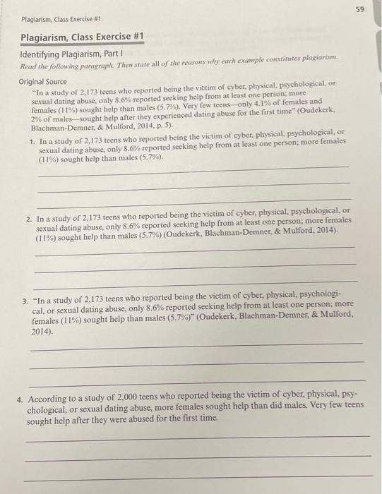 Solved 59 Plagiarism. Class Exercise #1 Plagiarism, Class | Chegg.com