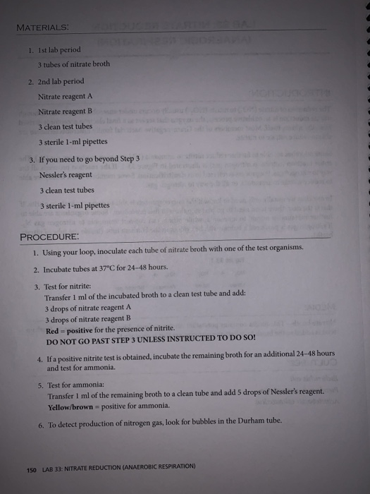 Solved Lab 33 Nitrate Reduction Anaerobic Respiration