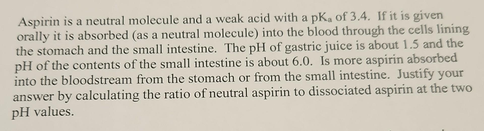 Solved Aspirin is a neutral molecule and a weak acid with a | Chegg.com
