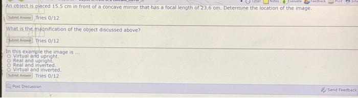 Solved An oblect is olaced 15.5 cm in front of a concave | Chegg.com