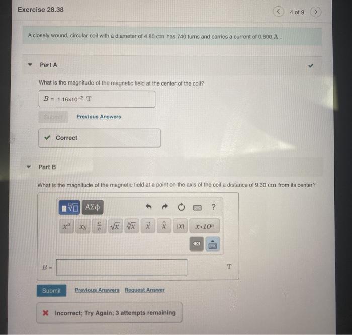 Solved Exercise 28.38 4 of 9 A closely wound, circular coil | Chegg.com