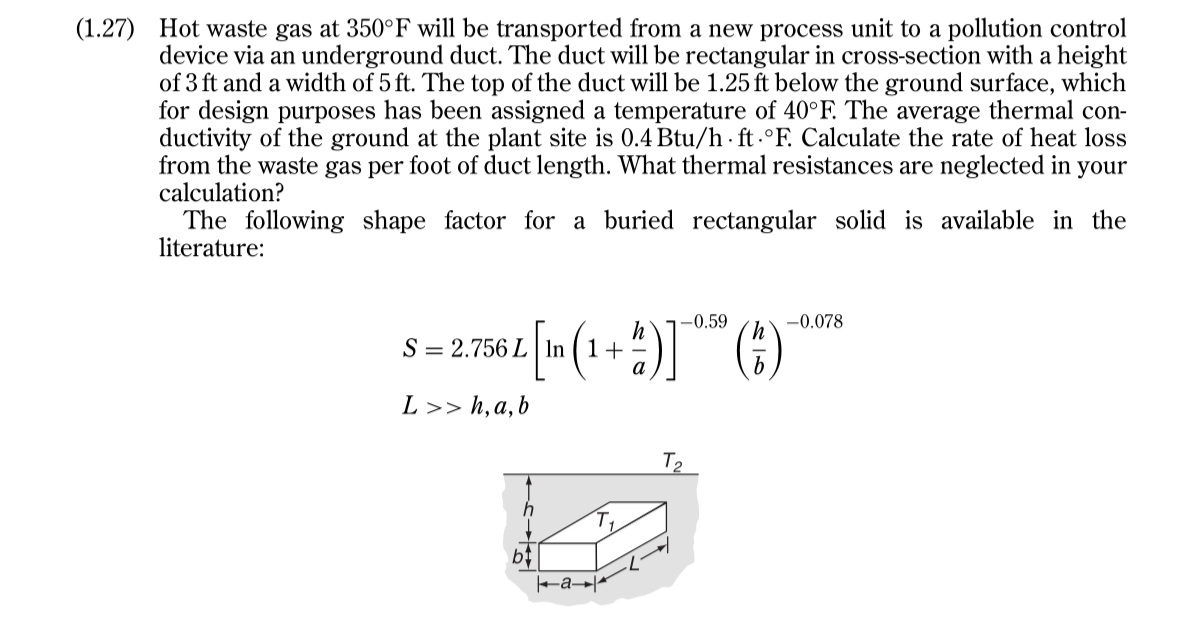 Solved Consider again the underground waste gas duct of | Chegg.com