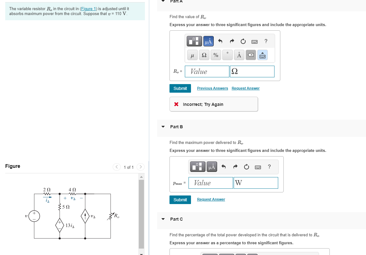 Solved The variable resistor Ro ﻿in the circuit in (Figure | Chegg.com
