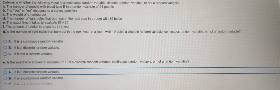 Solved Determine Whether The Following Value Is A Continuous