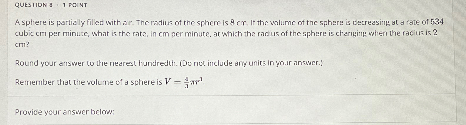 Solved QUESTION 8 - 1 ﻿POINTA sphere is partially filled | Chegg.com