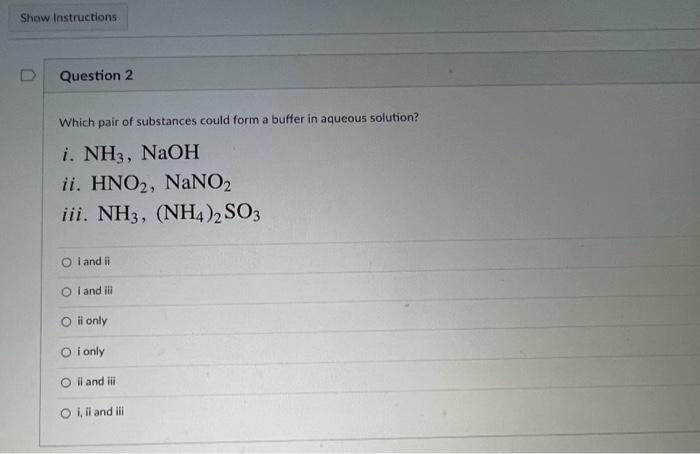 Solved Which pair of substances could form a buffer in | Chegg.com