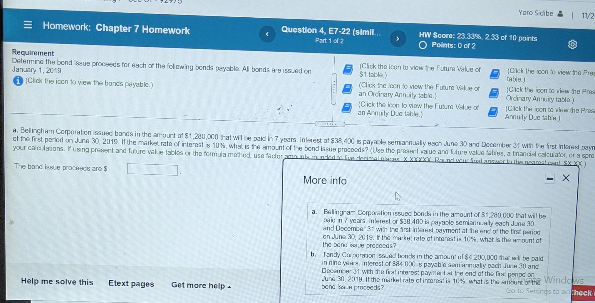 Solved Yoro Sidibe | 11/2 = Homework: Chapter 7 Homework
